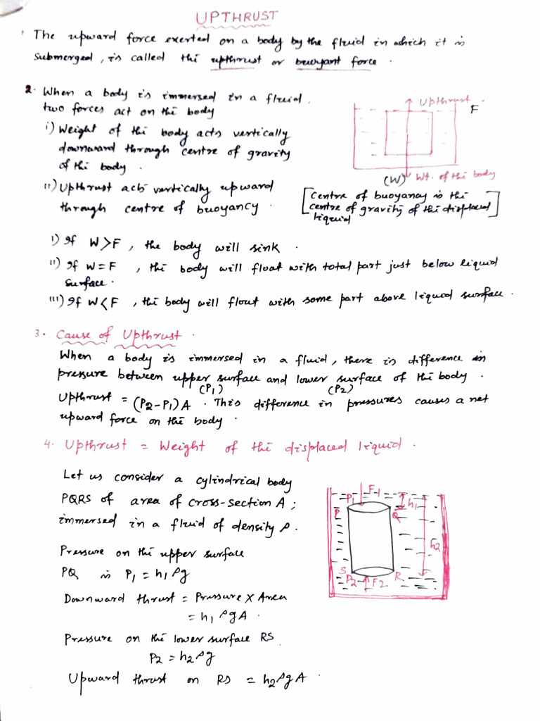 Upthrust On Liquids Archimedes Principle Floatation Notes | PDF ...