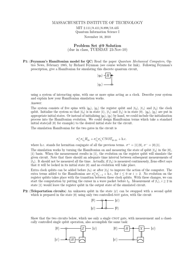 ps9 2010c Solution | PDF | Quantum Computing | Applied Mathematics