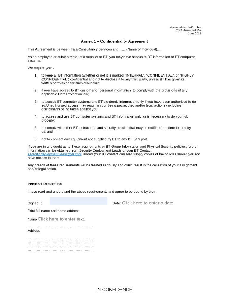 TCS BT Confidentiality Agreement | PDF | Criminal Record | Criminal Law
