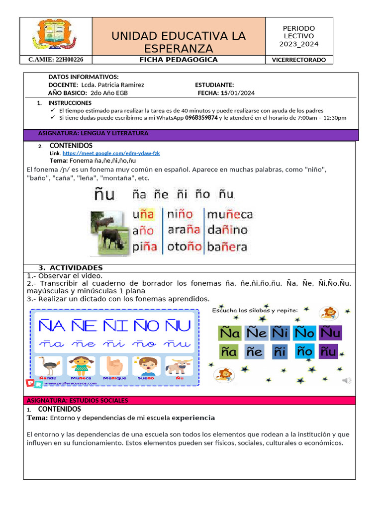 Tareas para 2do Año EGB | PDF