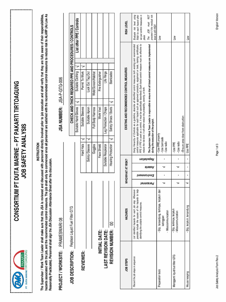 JSA-P-GTG-006 Replace Liquid Fuel Filter GTG-job 5 | PDF