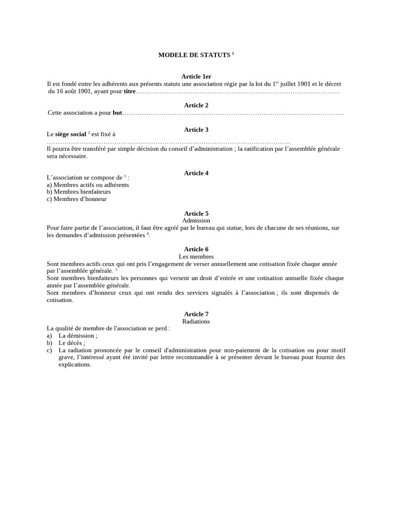 Modèle de statuts d'association 1901 | PDF | Conseil d'administration ...