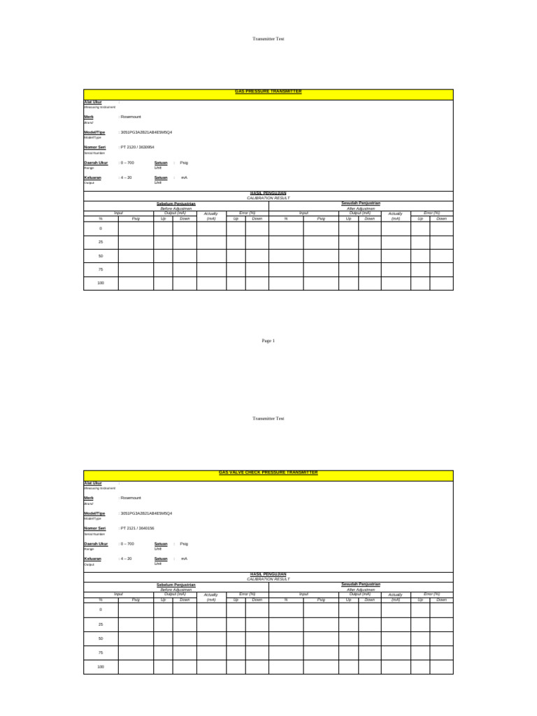 Transmitter TEST | PDF | Instrumentation | Pressure Measurement