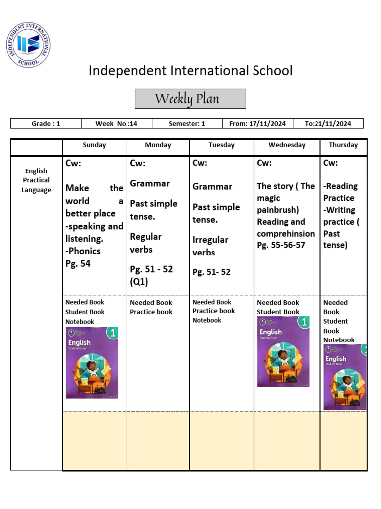 Independent International School: Weekly Plan | PDF | Linguistic Typology | Syntax