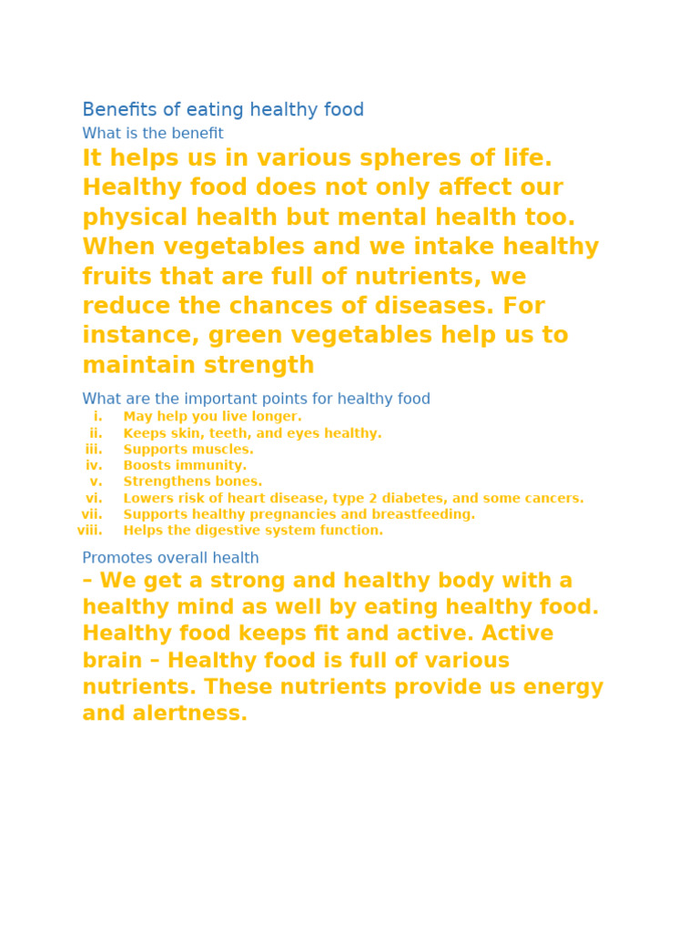 Benefits of Healthy Eating Explained | PDF