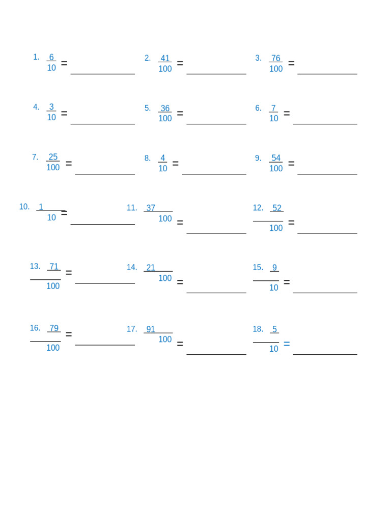 Grade 5 Fractions To Decimals A | PDF