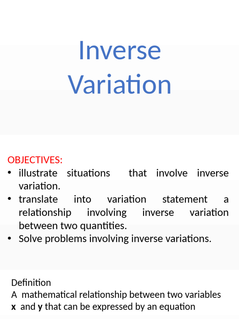 Inverse VARIATION | PDF | Speed | Variable (Mathematics)
