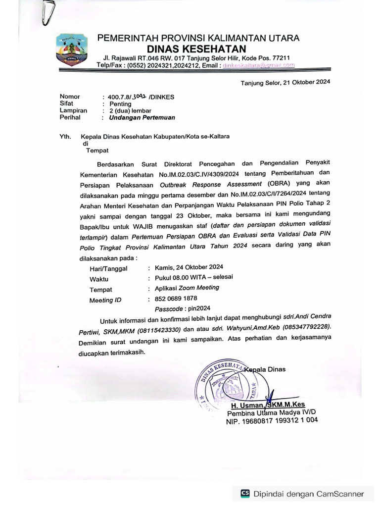 Pertemuan Persiapan OBRA Dan Validasi Data PIN Polio Prov - Kaltara | PDF