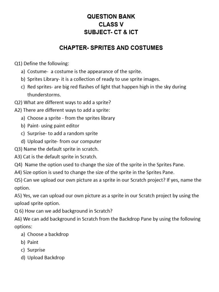 QUESTION BANK Sprite and Costume | PDF | Graphics
