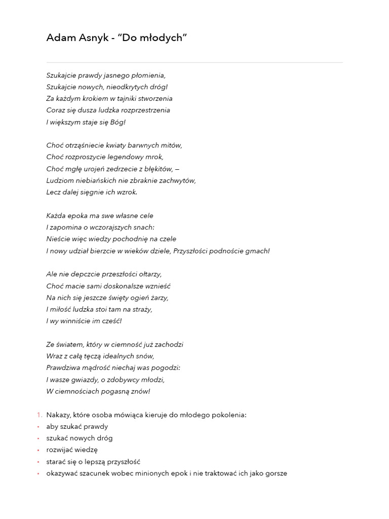 Adam Asnyk - "Do Młodych" | PDF