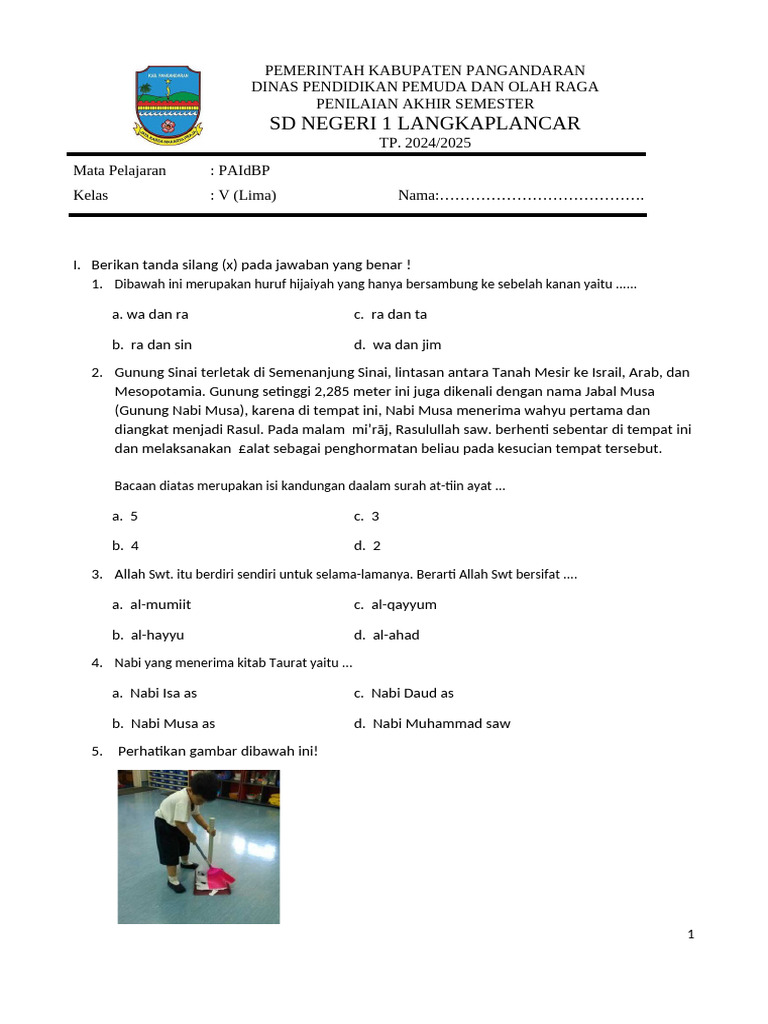 Soal SAS PAI Kelas 5 SD | PDF