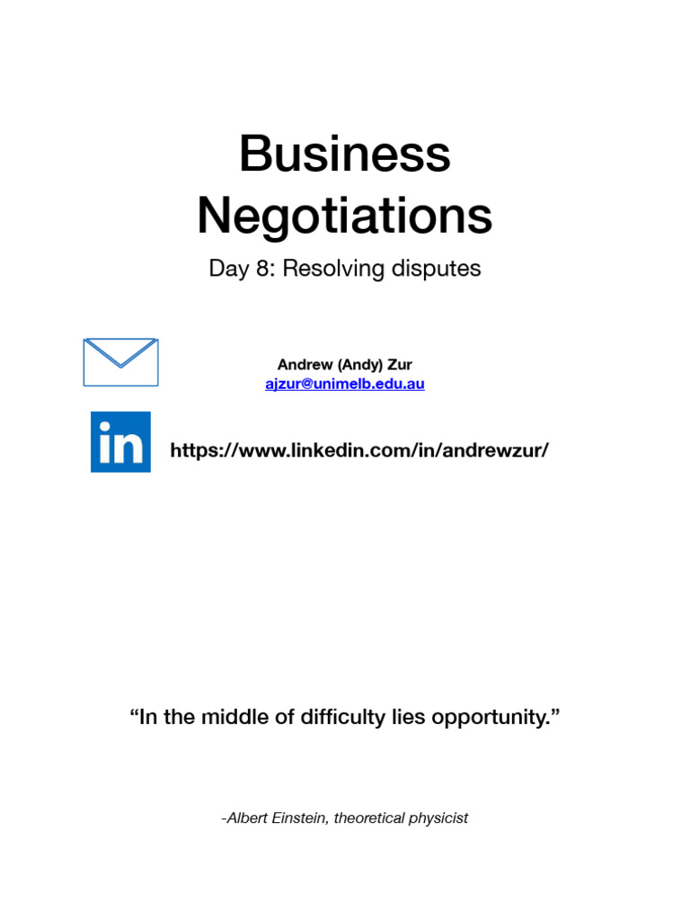 Dispute Resolution in Business Negotiations | PDF | Mediation | Negotiation