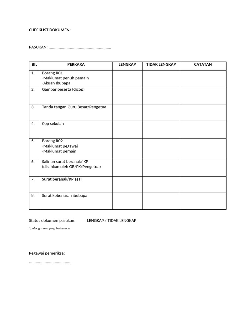 Checklist Dokumen | PDF