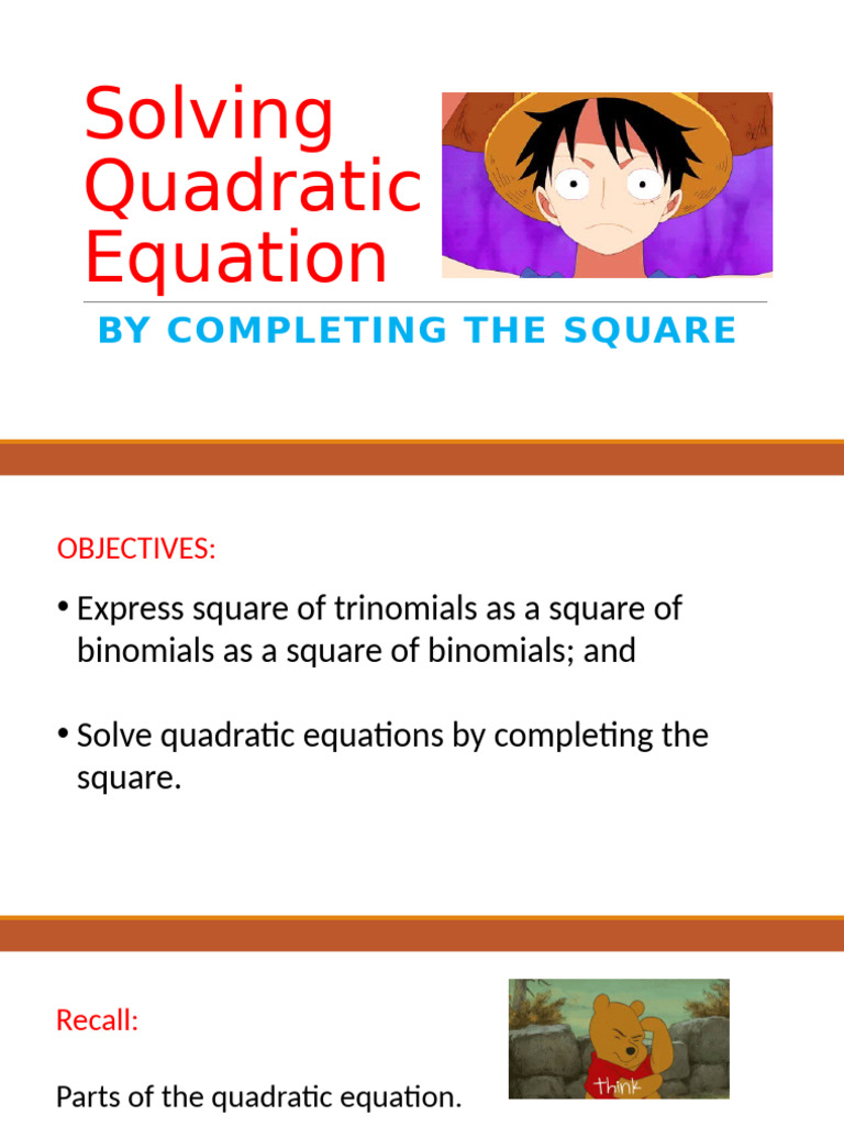 Quadratic Equation by Completing The Square | PDF | Quadratic Equation ...