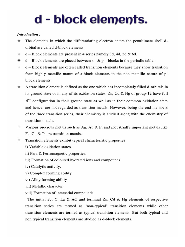 D - Block Elements. | PDF