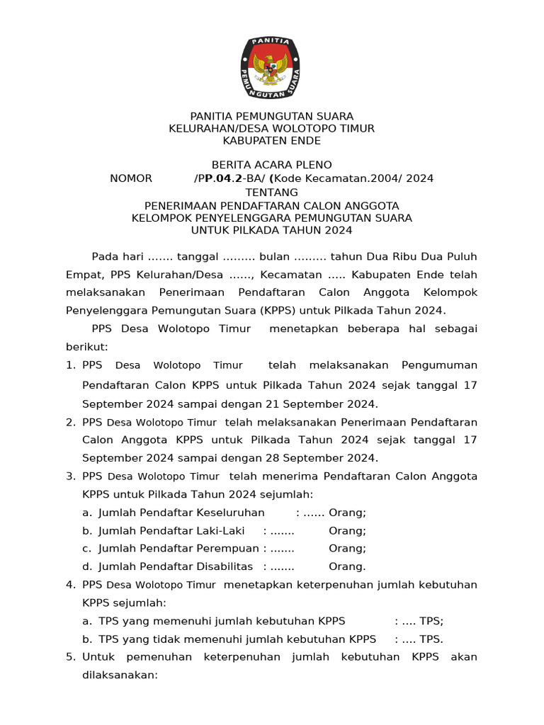 0 Berita Acara Pps Penerimaan Pendaftaran Kpps | PDF