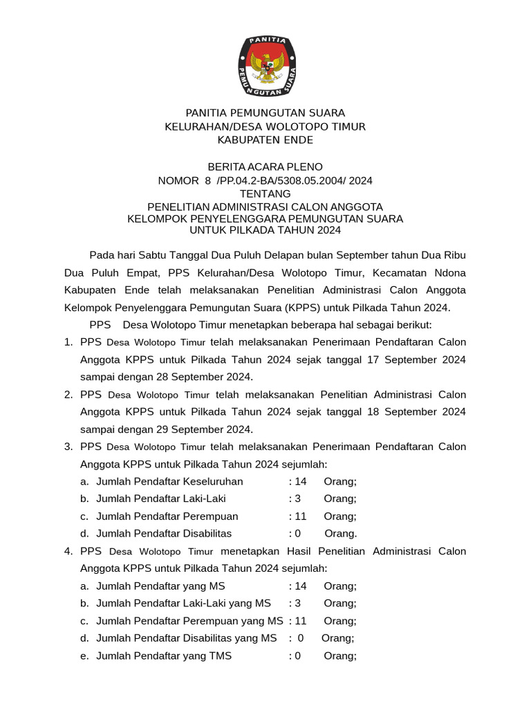 0 Berita Acara Pps Penelitian Administrasi Kpps | PDF