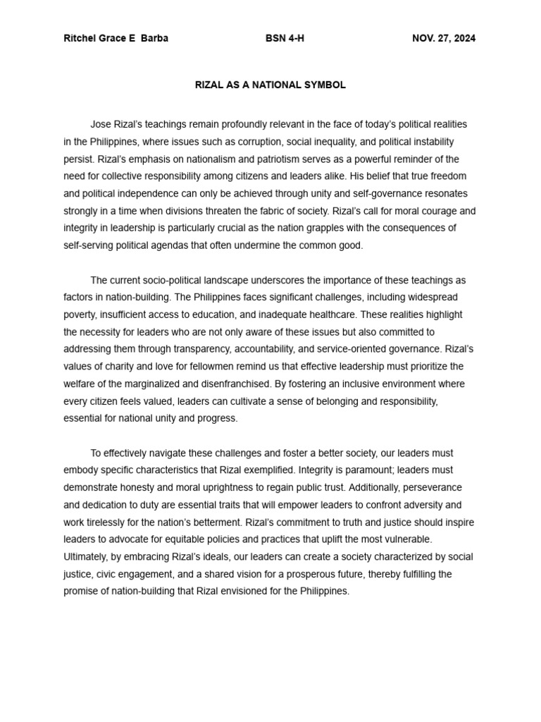 Rizal As A National Symbol | PDF | Courage | Leadership