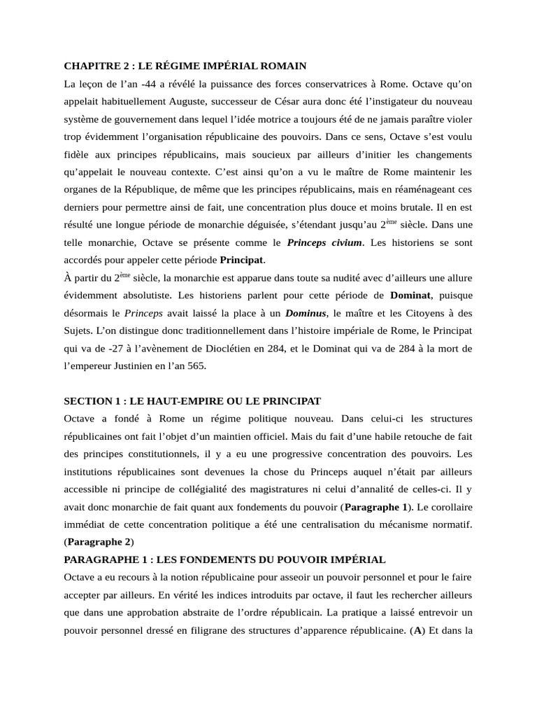 Principat et Dominat : Évolution du Pouvoir Impérial Romain | PDF ...