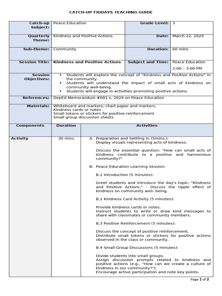Teaching Guide Catchup Peace Education W8 | PDF | Learning | Human Communication