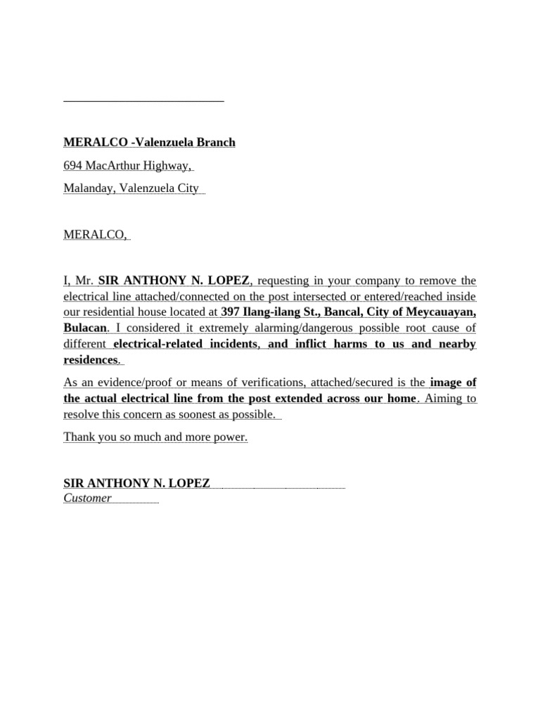 Letter MERALCO | PDF