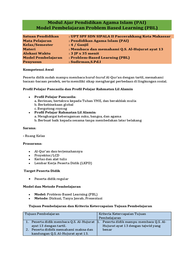Modul Ajar PBL (Tugas PPL) | PDF
