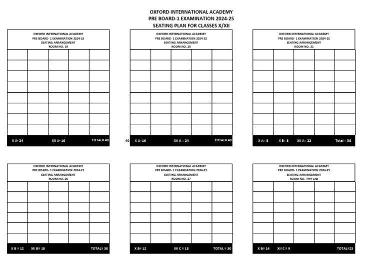 Seating Plan For Class X & Xii For Pre Board 1 | PDF