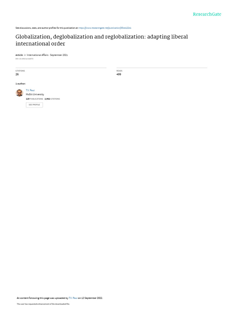 Paul Reglobalization | PDF | Globalization | Liberalism