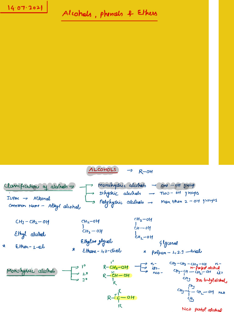 Alcohol, Phenols and Ethers 2021-22 | PDF | Aldehyde | Carboxylic Acid