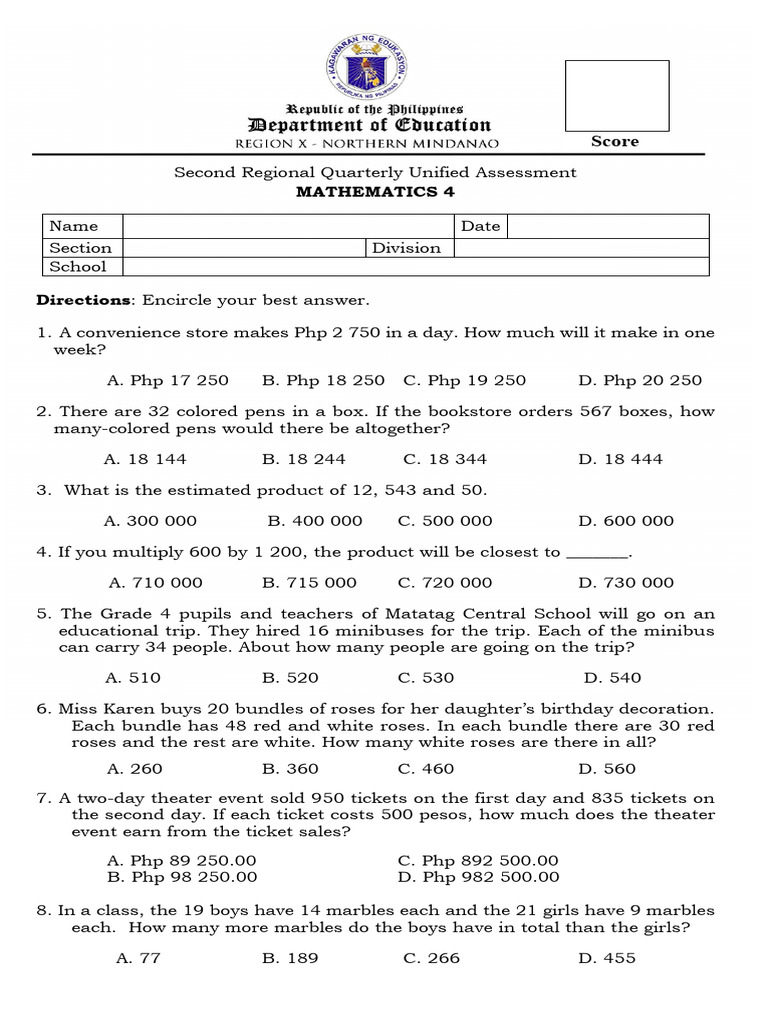 Math 4 Q2 Ruqa Final | PDF | Elementary Mathematics | Arithmetic