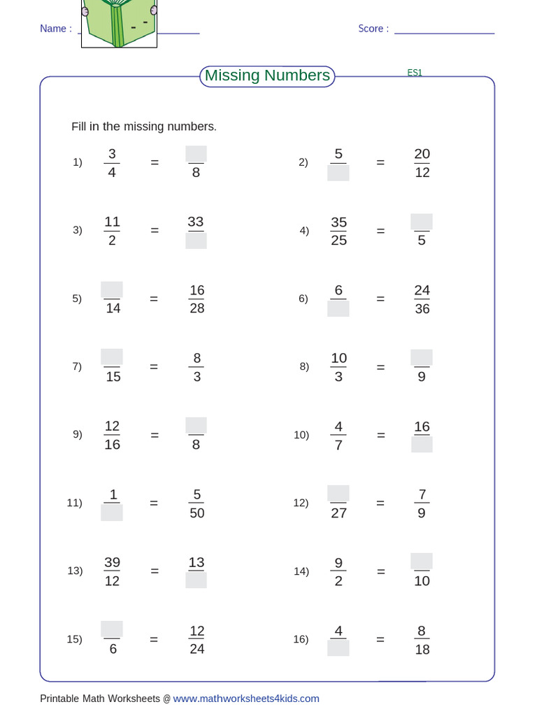 Missing Numbers Math Worksheet ES1 | PDF