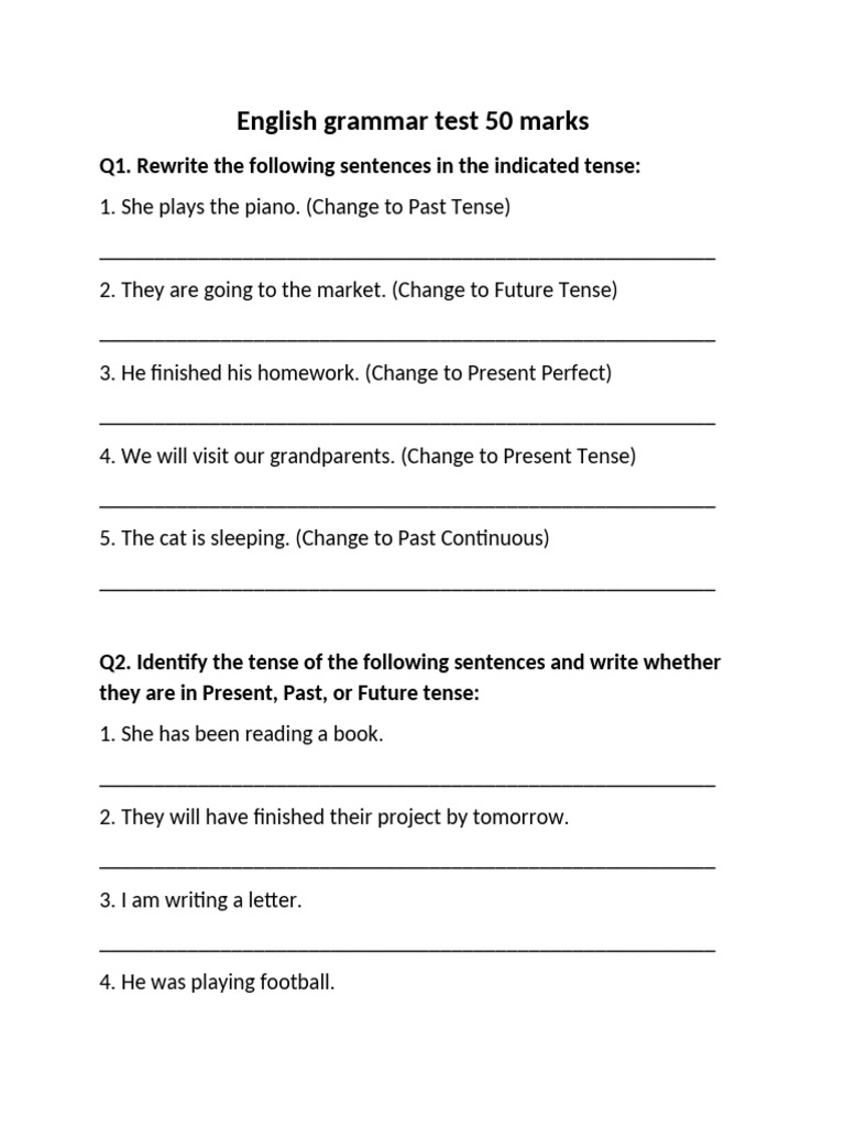 English Grammar Test 50 Marks | PDF | Linguistics | Grammar English Grammar Test 50 Marks | PDF | Linguistics | Grammar