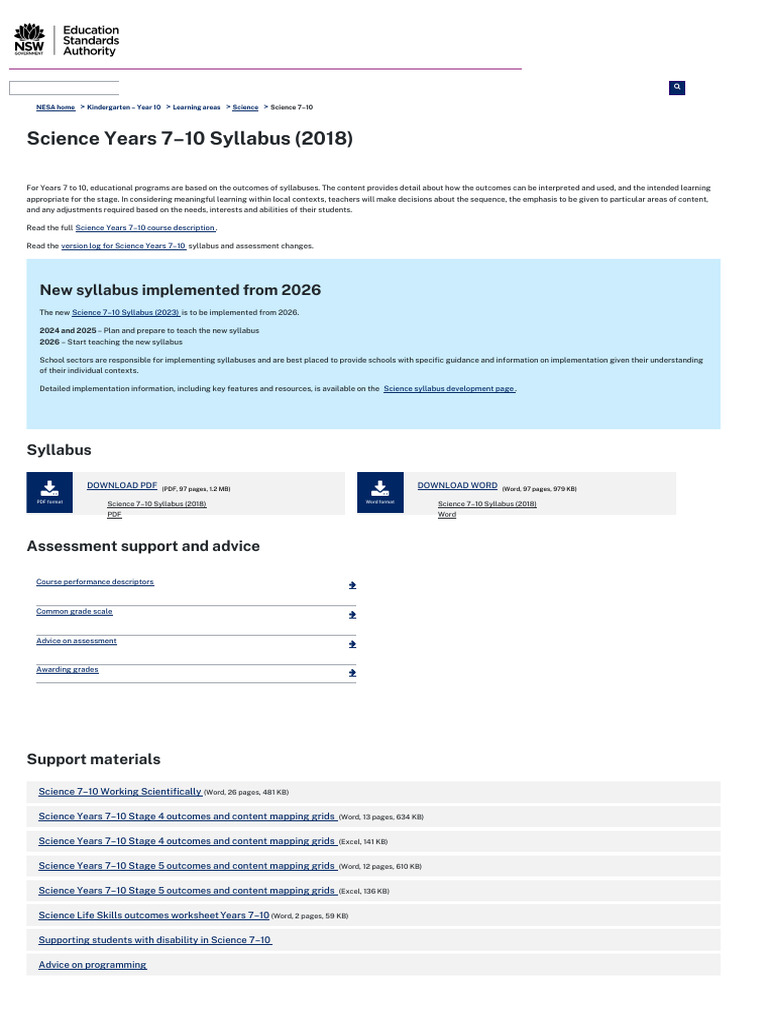 Science Years 7 10 Syllabus 2018 NSW Education Standards | PDF ...