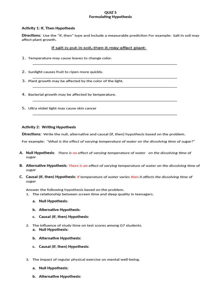 Formulating Hypotheses for Experiments | PDF