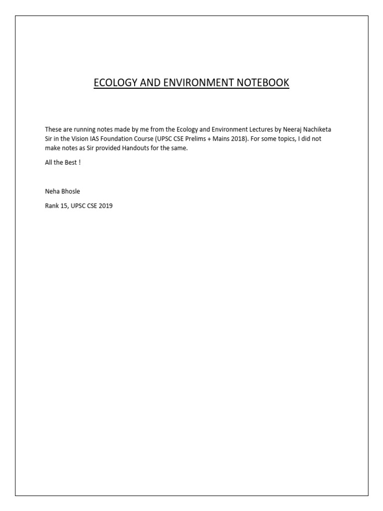 Ecology and Environment Notebook - Vision | PDF