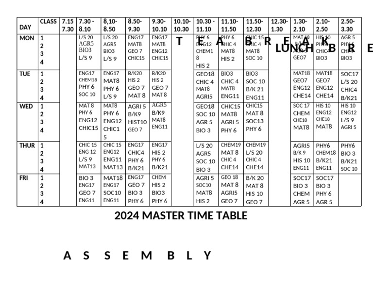 Time Table 2024 | PDF