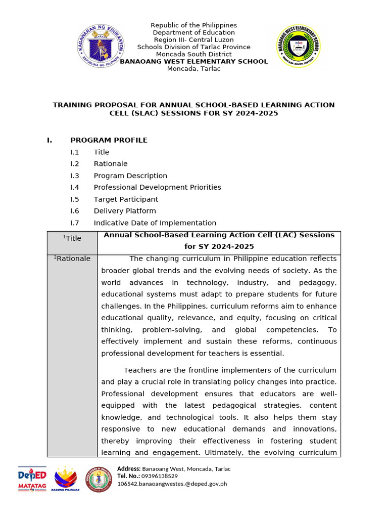 SLAC Training Proposal for 2024-2025 | PDF | Learning | Pedagogy