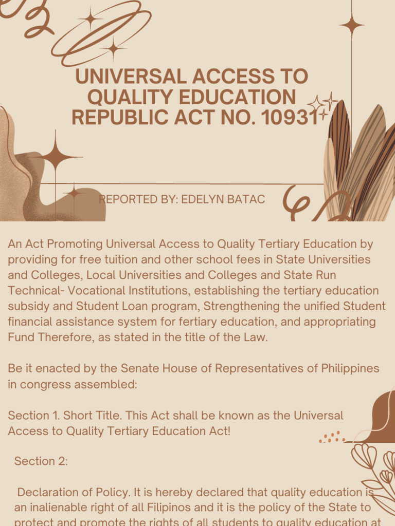 Universal Access To Quality Education and Tertiary Education Subsidy or ...