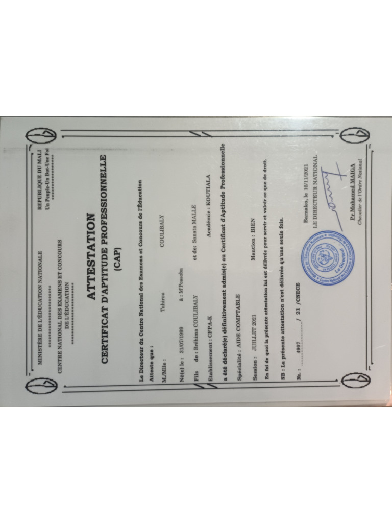 Attestation CAP | PDF