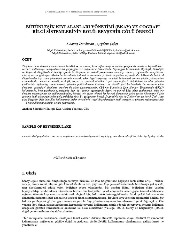 Bütünleşik Kıyı Alanları Yönetimi (BKAY) Ve Coğrafi Bilgi Sistemlerinin ...