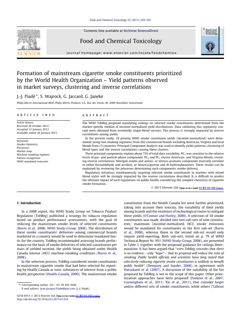 2013 - Formation of Mainstream Cigarette Smoke Constituents Prioritized ...
