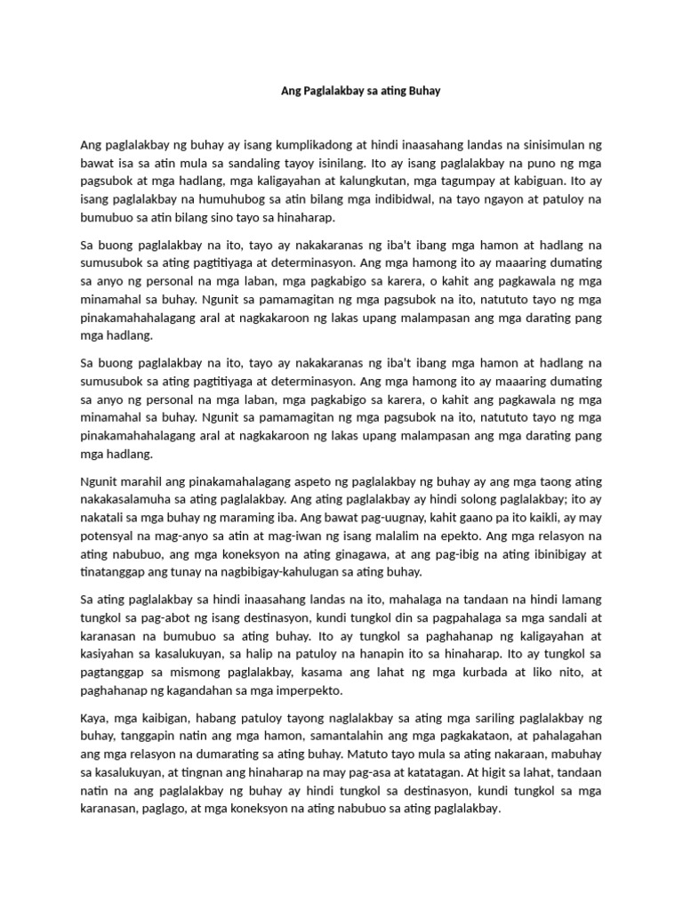 Ang Paglalakbay Sa Ating Buhay | PDF