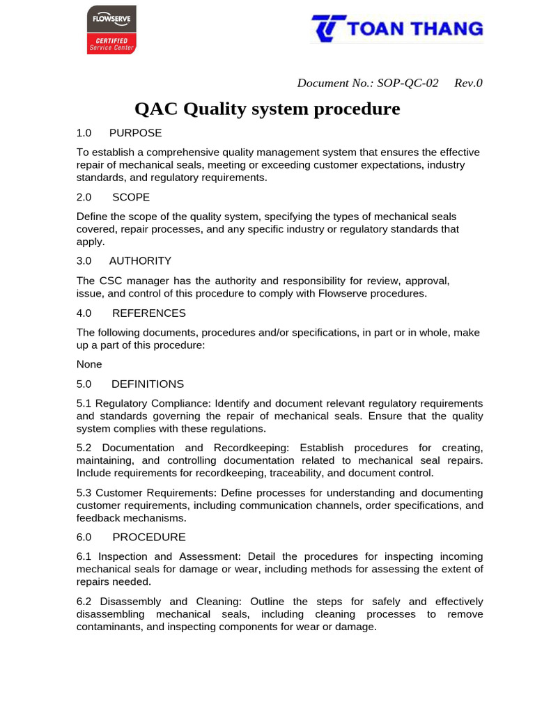 SOP-QC-02 0 Quality System Procedure | PDF | Quality Management System ...