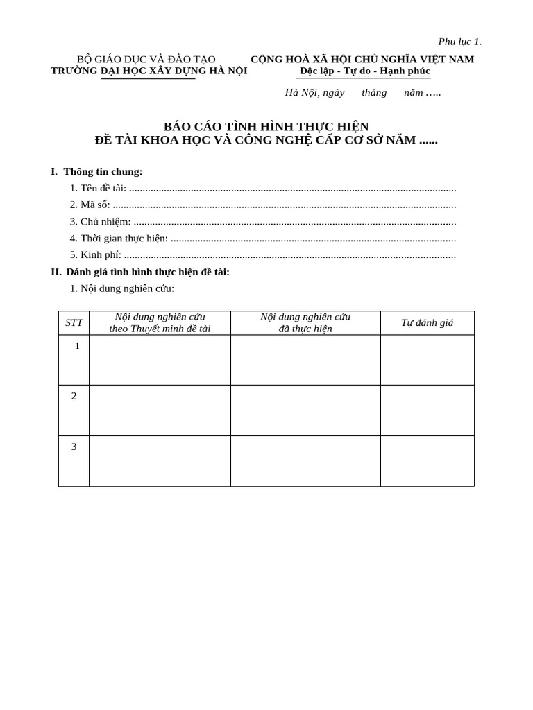 Mau Bao Cao Tien Do de Tai Cap Truong 2021 | PDF