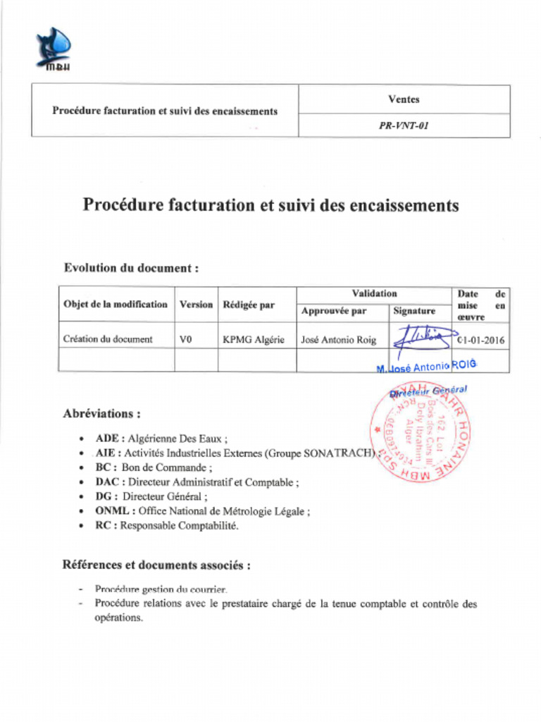 PR-VNT-01-Facturation Et Suivi Des Encaissements MBH | PDF