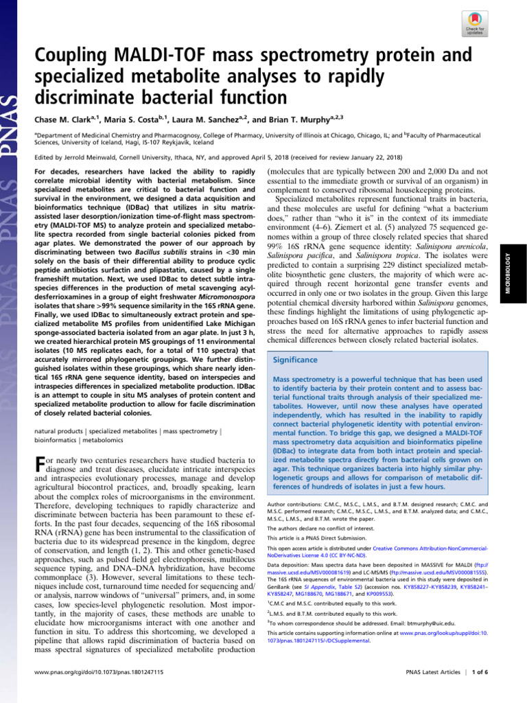 Coupling MALDI-TOF Mass Spectrometry Protein and IDbac | PDF ...