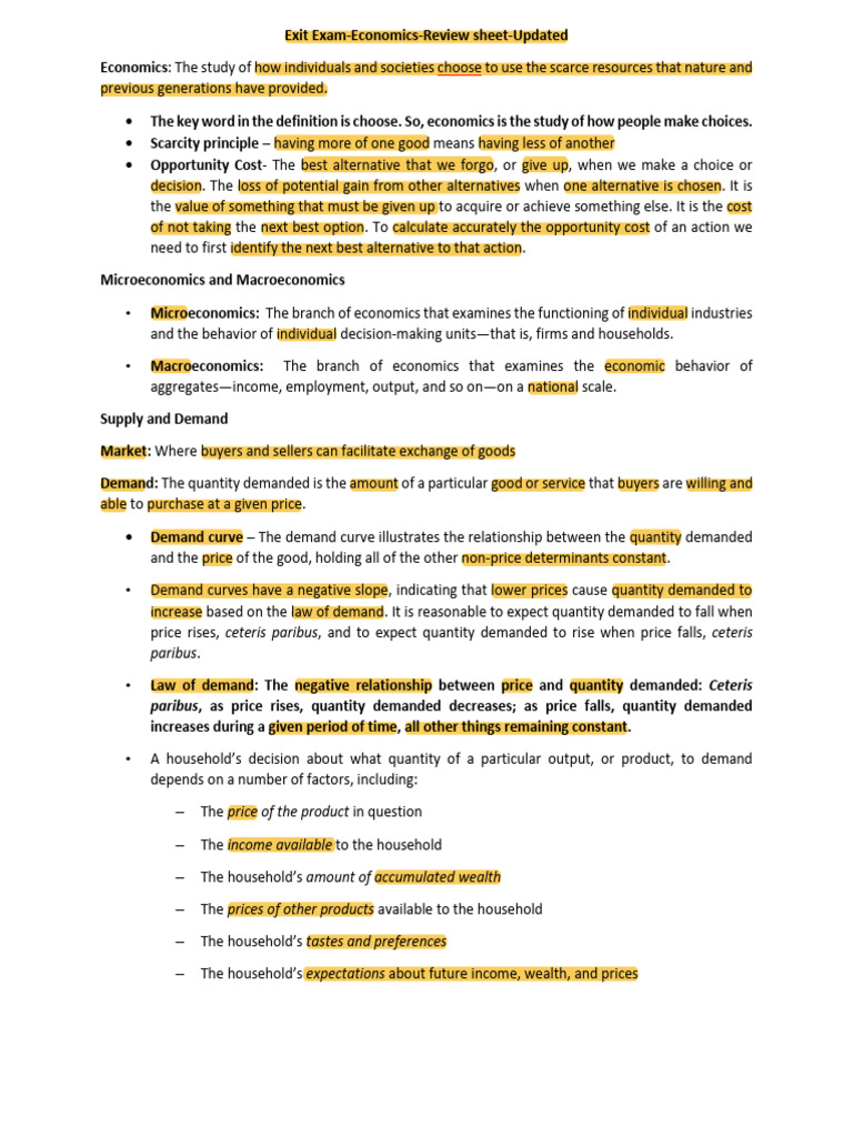 Exit Exam Economics Review | PDF | Demand | Elasticity (Economics)