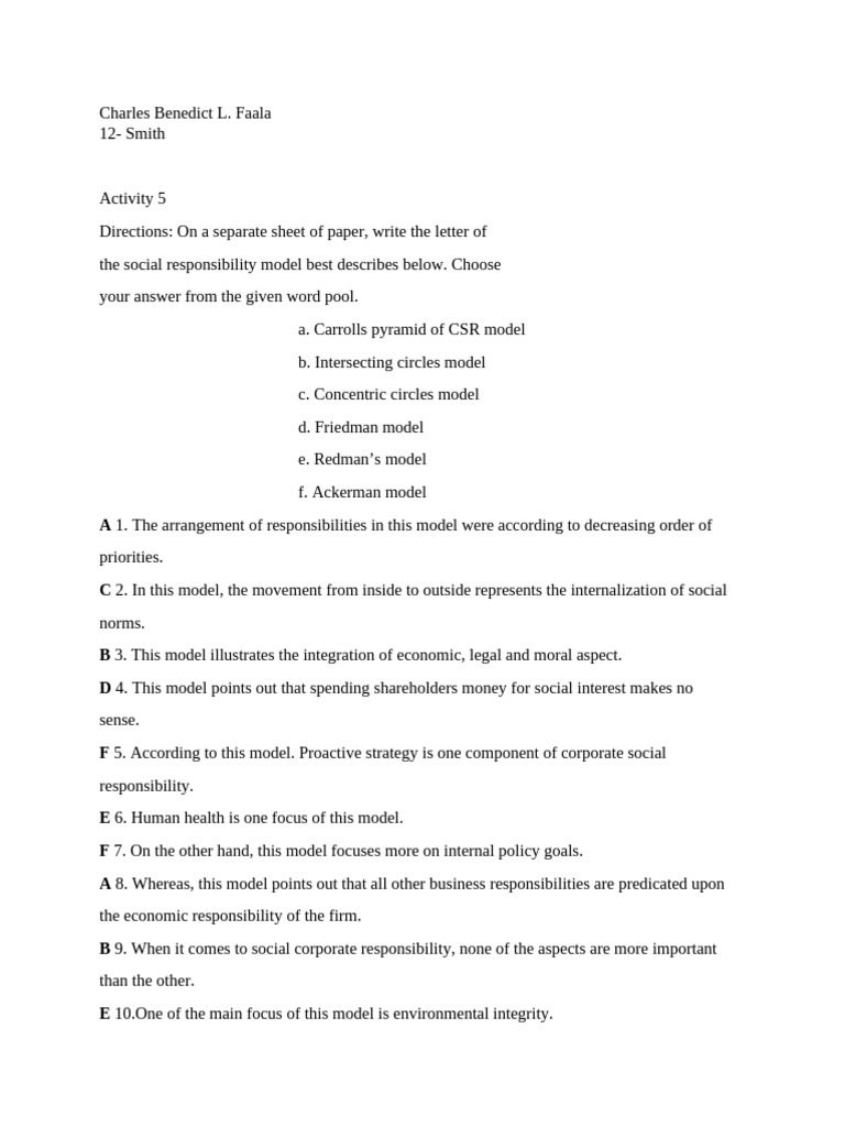 Social Responsibility Models Explained | PDF