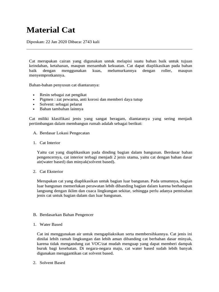 Jenis dan Klasifikasi Material Cat | PDF