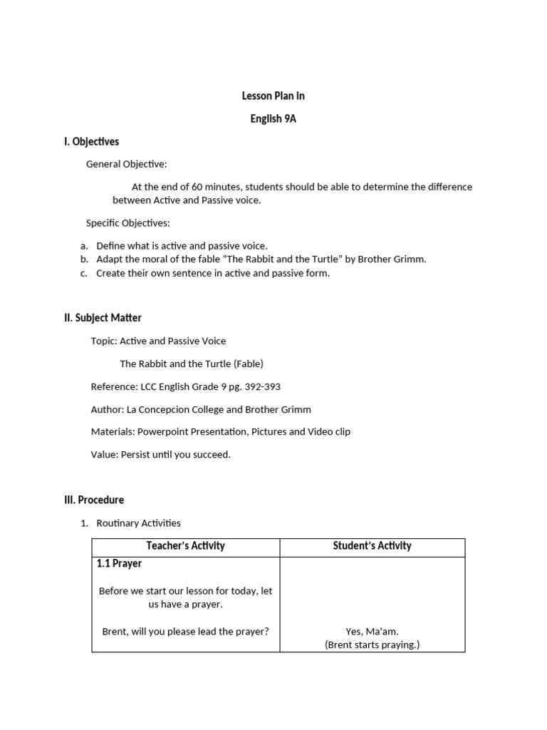 Active vs. Passive Voice Lesson Plan | PDF | Verb | Subject (Grammar)